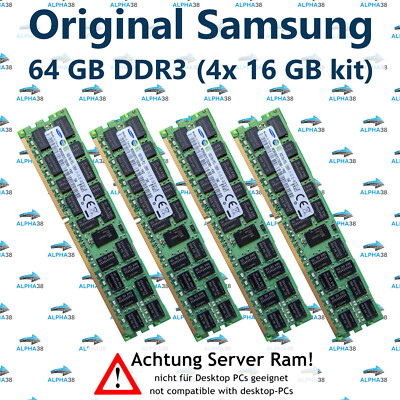 64 GB (4x 16 GB) RDIMM ECC DDR3-1600 Supermicro X9DRG-OF X9DRG-OTF ...