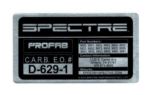 Cold Air Intake CARB Sticker Decal E.O # D-629-1 for Spectre ...