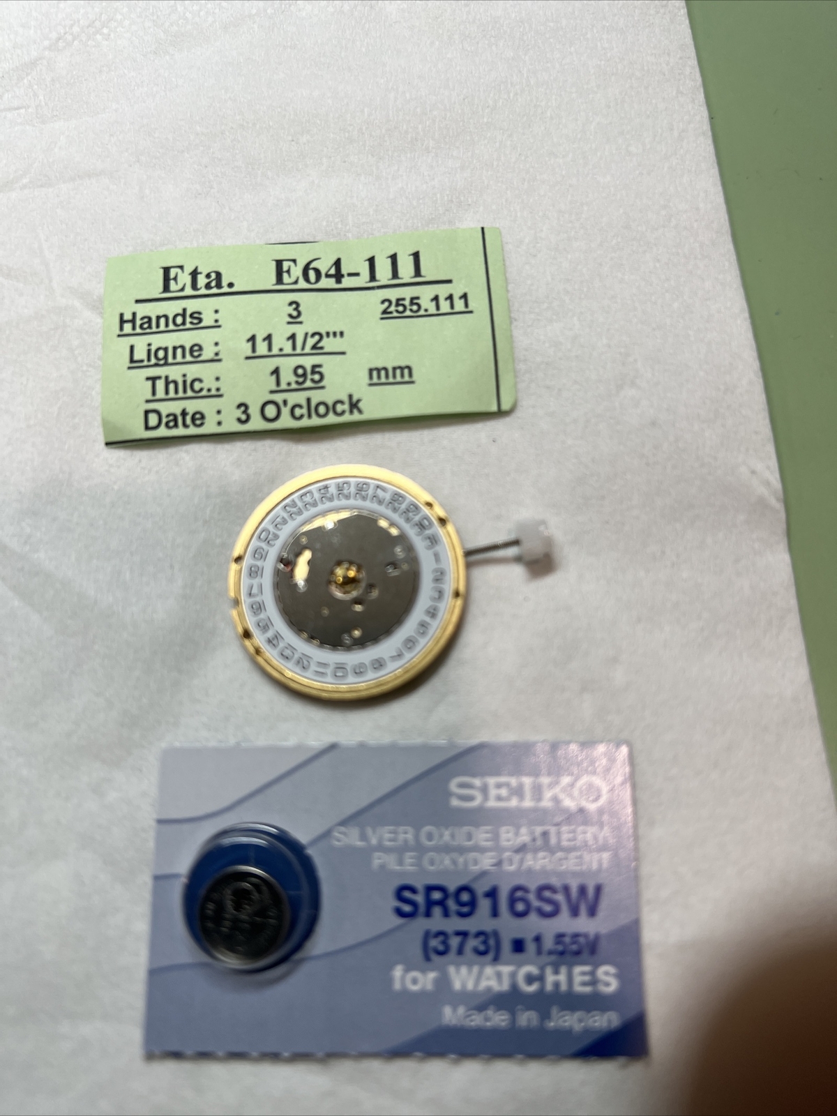 ETA 255.111 REPLACEMENT ETA E64.111 QUARTZ WATCH MOVEMENT INCLUDE STEM ...