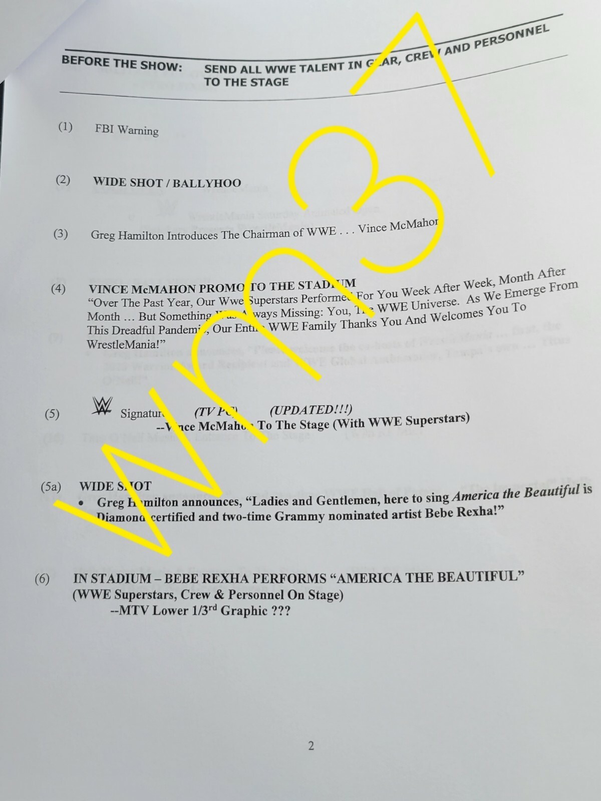 Wwe Wrestlemania 37 Script | eBay