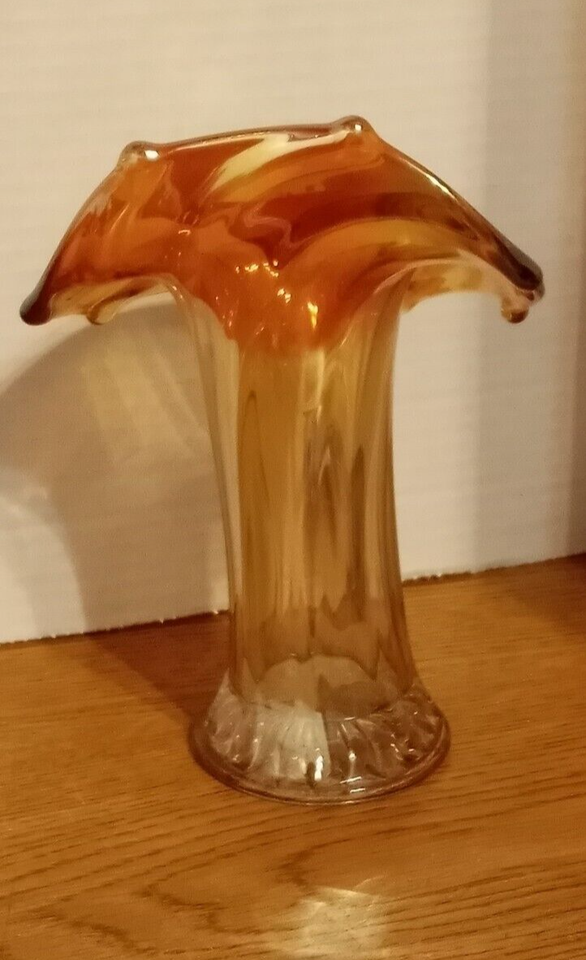 VINTAGE IMPERIAL GLASS VASE CURLED RIB-MARIGOLD - 8" Tall | eBay
