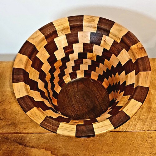 WOOD BOWL HANDMADE TURNED SEGMENTED LARGE UNIQUE SHAPE | eBay