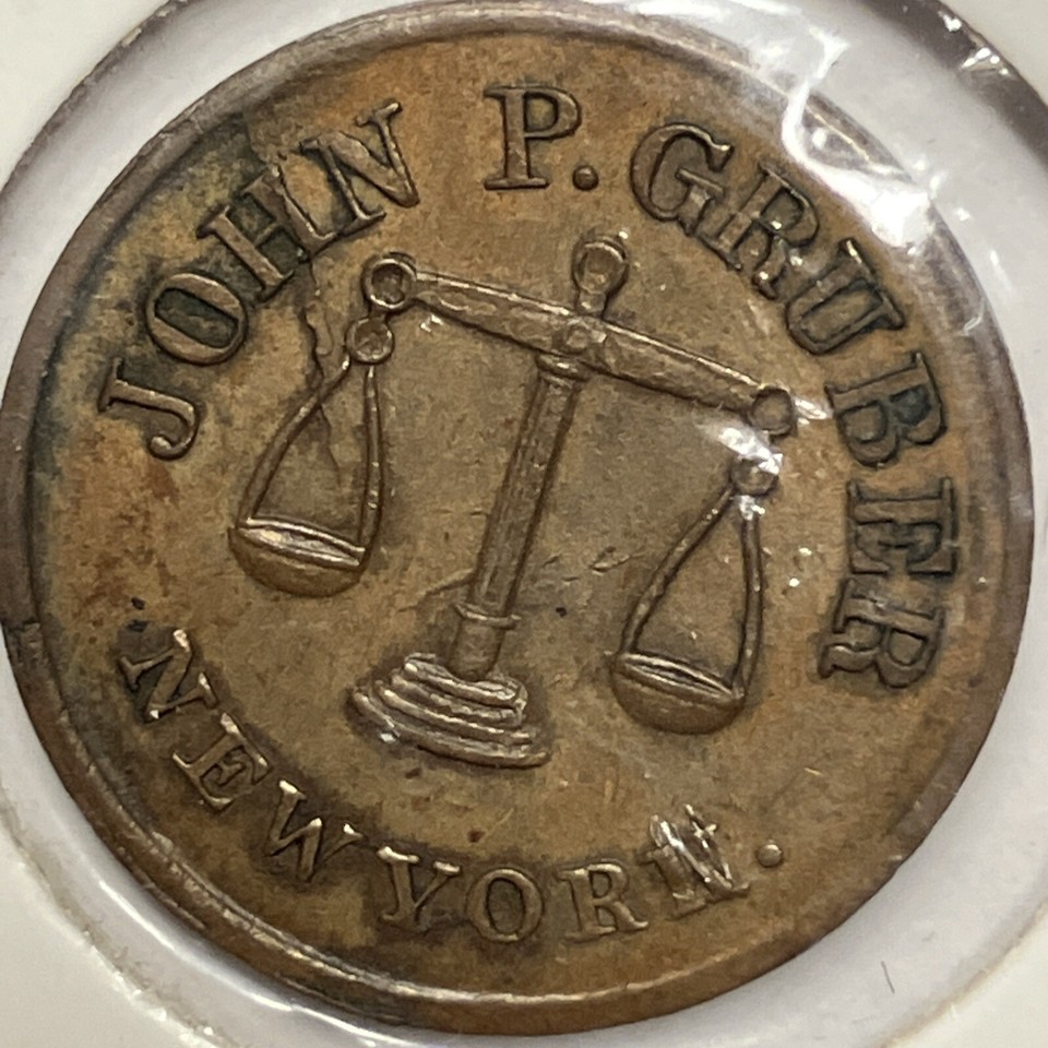 1863 JOHN P. GRUBER NEW YORK APOTH. WEIGHT ONE DRAM CIVIL WAR STORE ...