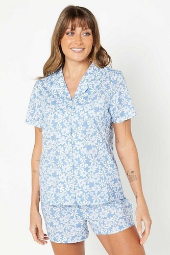 Ladies Floral Button up Shortie Pyjamas set Delicate Blue 20-22 short ...