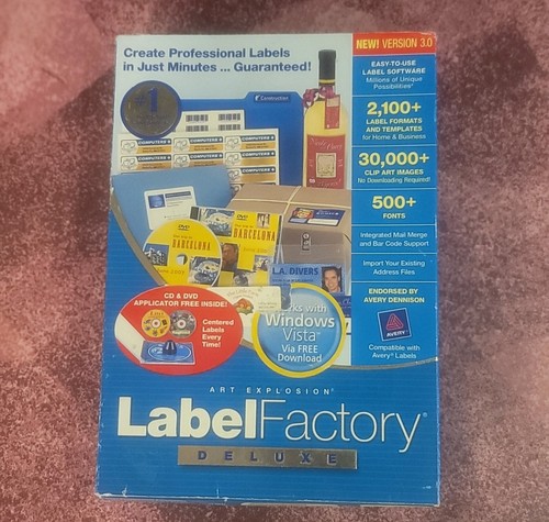 Art Explosion Label Factory Deluxe v3.0 • PC Software In Box With ...