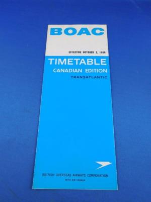 BOAC TRANSATLANTIC CANADIAN EDITION TIMETABLE 1966 BRITISH OVERSEAS ...