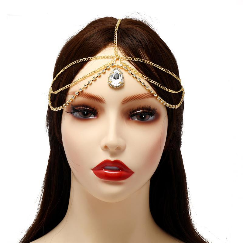Women Fashion Metal Rhinestone Head Chain Jewelry Headband Head Piece ...
