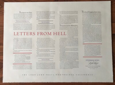 Stephen King Letters from Hell Broadsheet Signed No. 121/500 Ex Rare ...