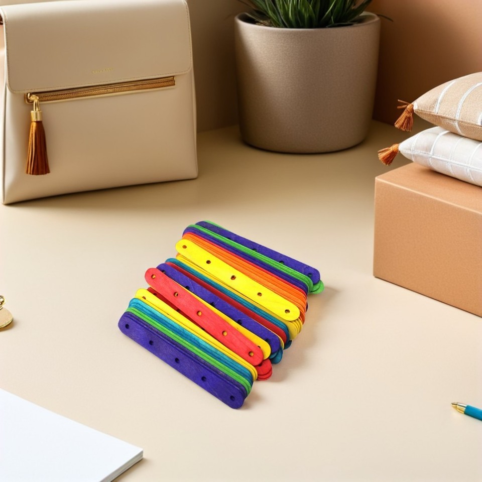 50 PCS Colored Wood Craft Sticks Diy with Holes Children for | eBay ...