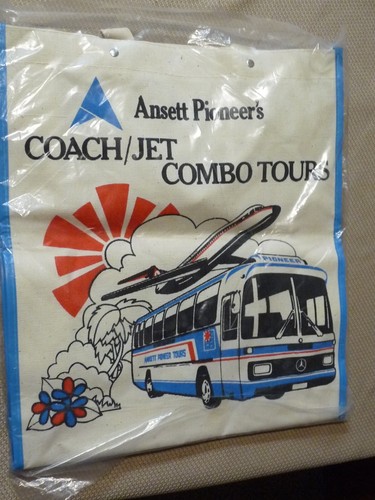 NOS 1970s Ansett Pioneer's Coach /Jet Combo Bus Tours Travel Tote Bag ...