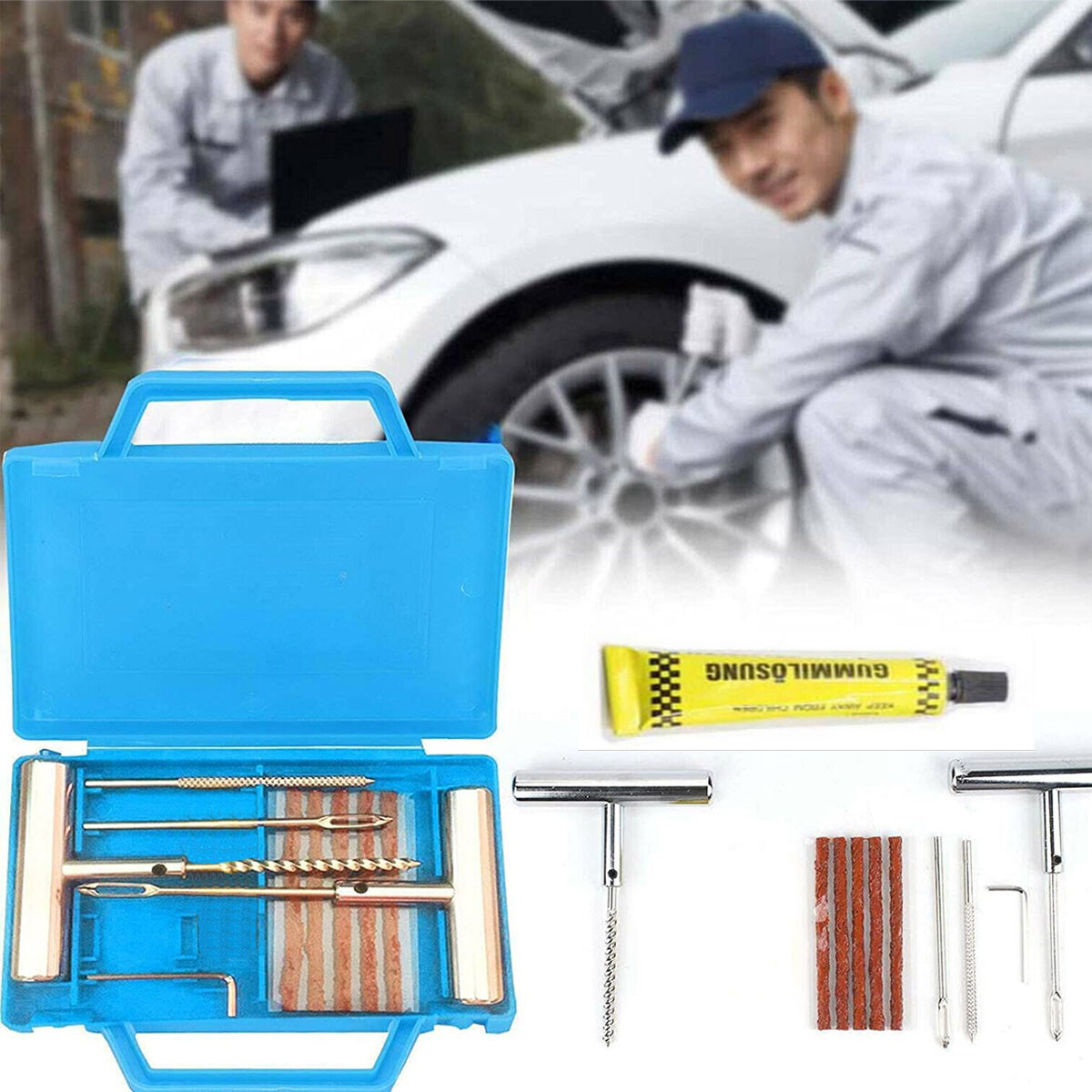 12Pcs Emergency car Heavy Duty Tire Puncture Repair Tyre Mending Kit UK ...