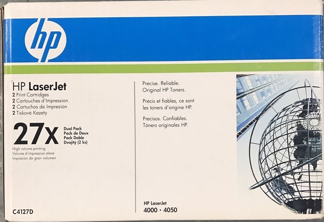 2 New Genuine OEM HP 27X Laser Cartridges Blue & White DUAL PACK OPEN ...
