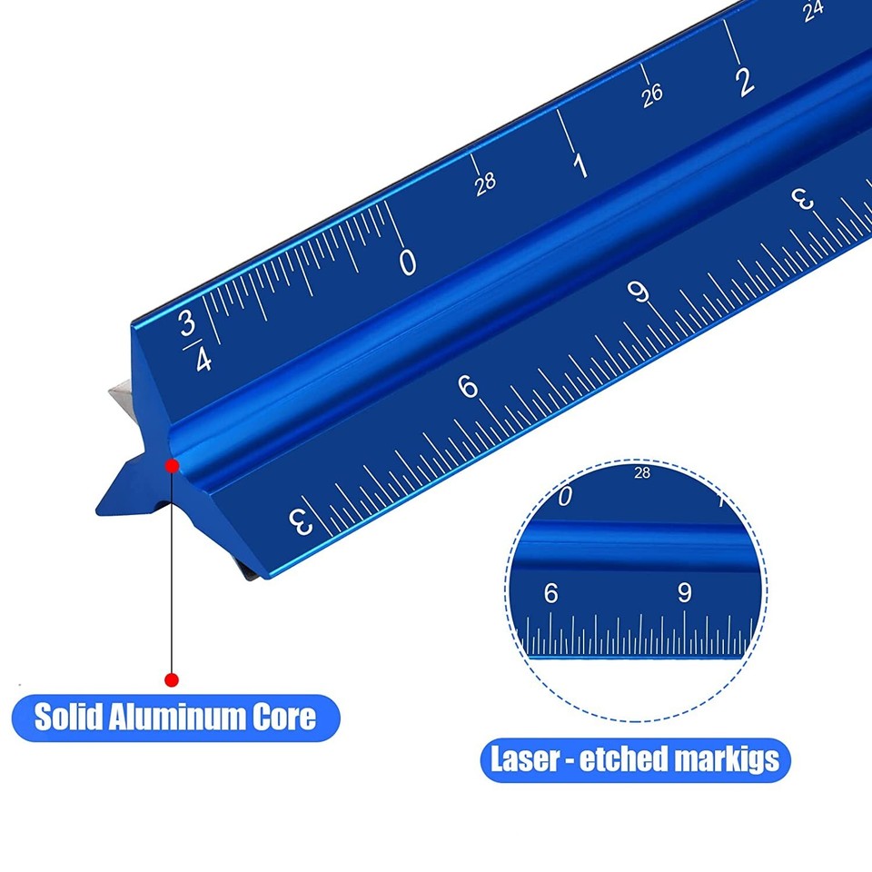 Architectural Scale Ruler 12" Aluminum Architect Triangular Blue ...