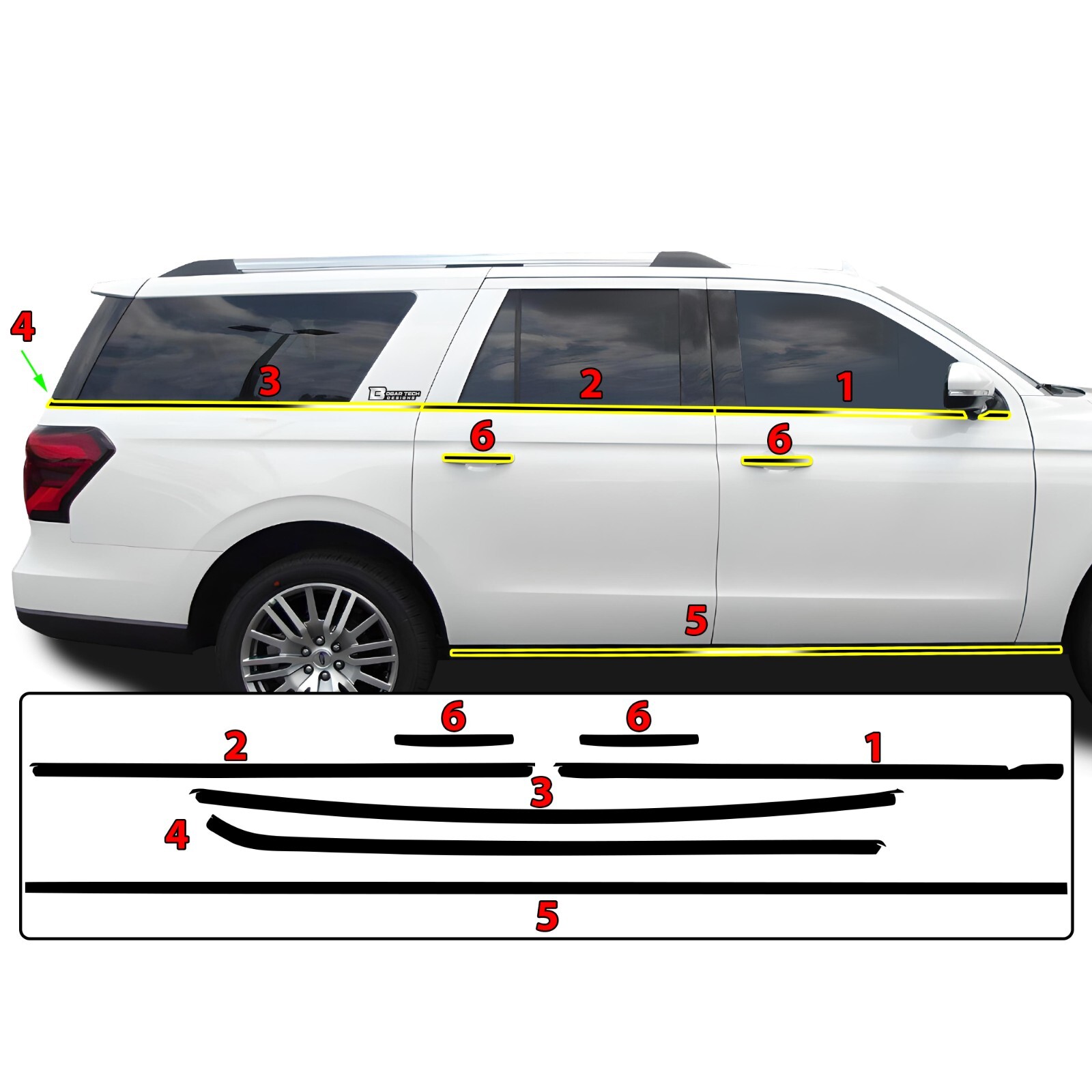Fits Ford Expedition MAX 2018-2024 Side Window Chrome Delete Vinyl ...