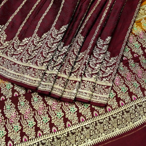 Vintage Sari Saffron Heavy Pure Satin Silk Woven Banarasi Brocade Saree ...
