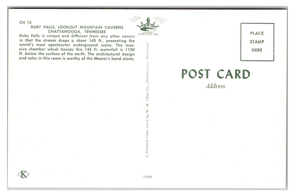 Vintage 1950s - Ruby Falls - Lookout Mountain Caverns Postcard ...