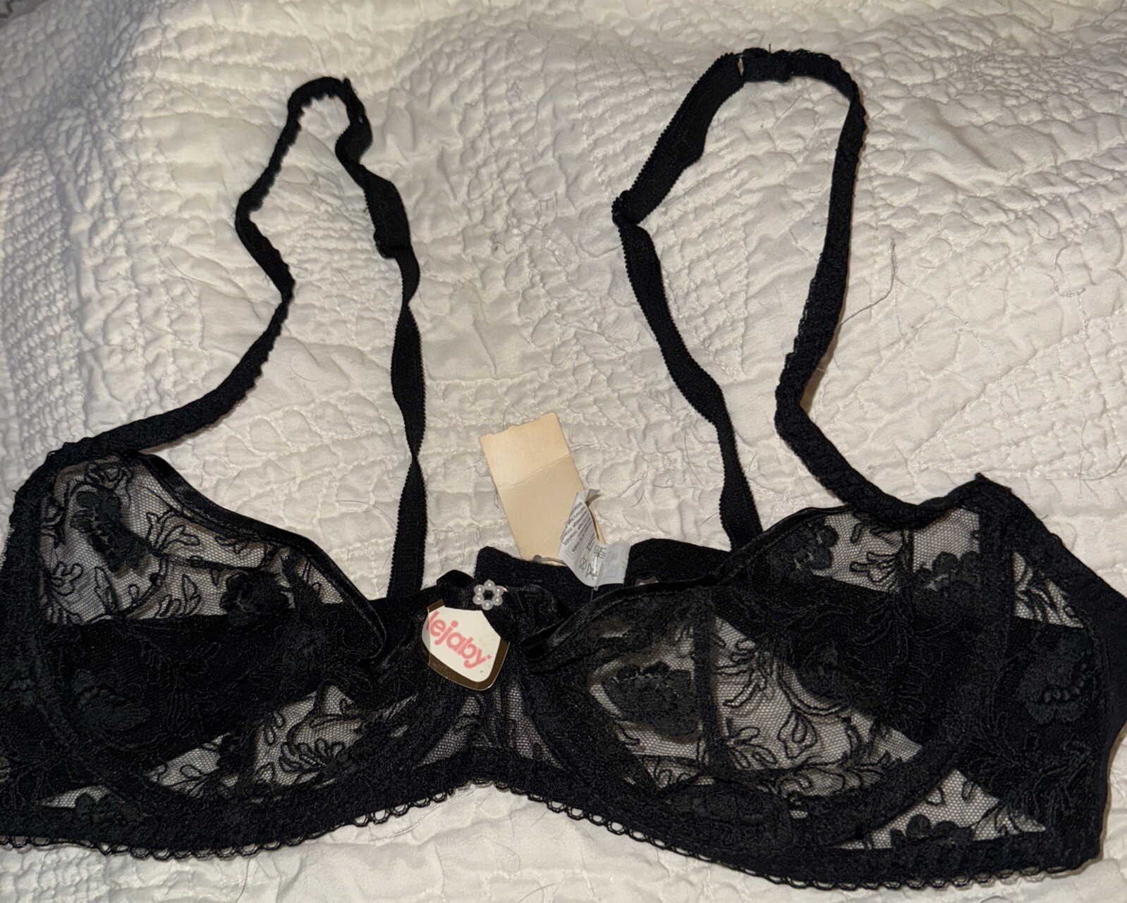 Vintage FRENCH LEJABY 1960s WIRELESS BRA~SHEER Black … - Gem