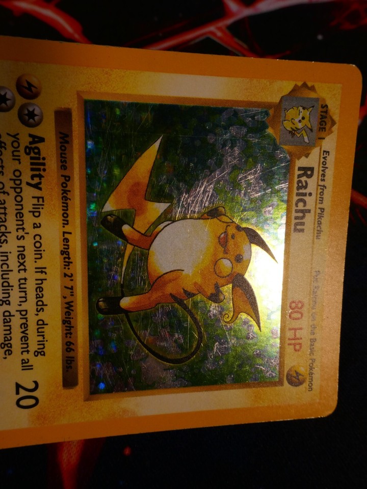 MP (Shadowless) Pokemon RAICHU Card BASE Set 14/102 Holo Rare WOTC ...