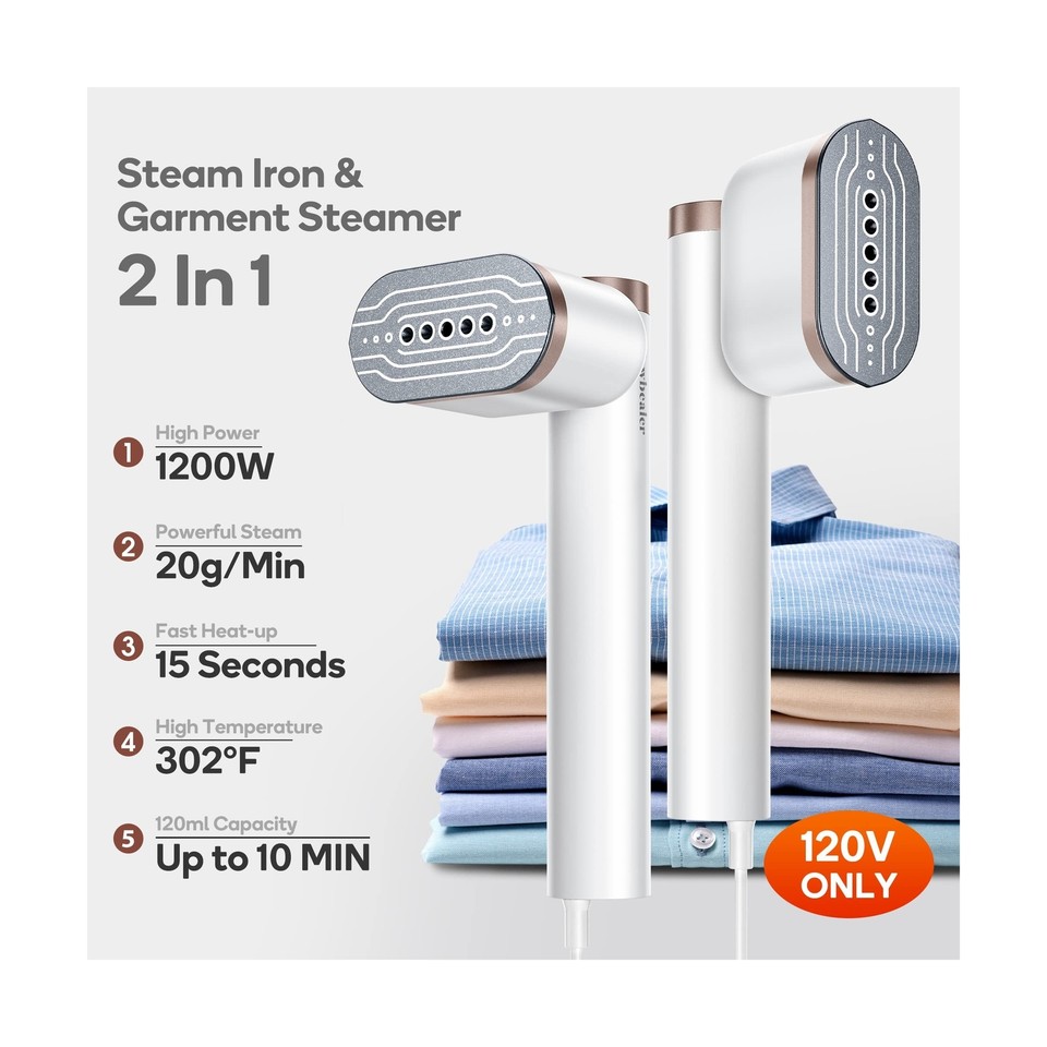 Newbealer Handheld Steamer for Clothes, Horizontal & Vertical Steaming ...
