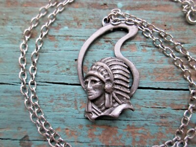 Vintage Indian Chief Head Bust Pendant & Chain Necklace Pewter Tone | eBay