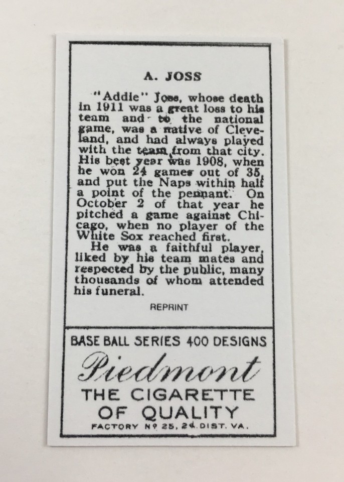 Addie Joss 1911 T205 Gold Border Reprint Single | eBay