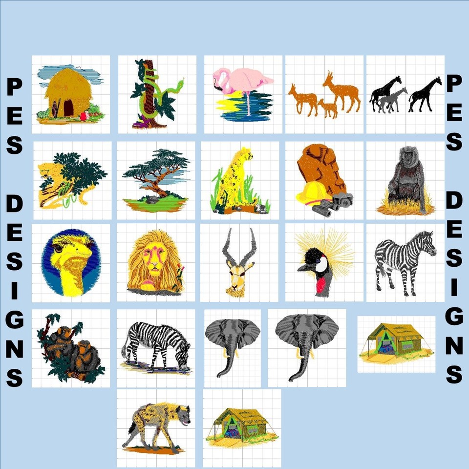 African Safari PES designs on USB 22 Machine Embroidery files brother ...