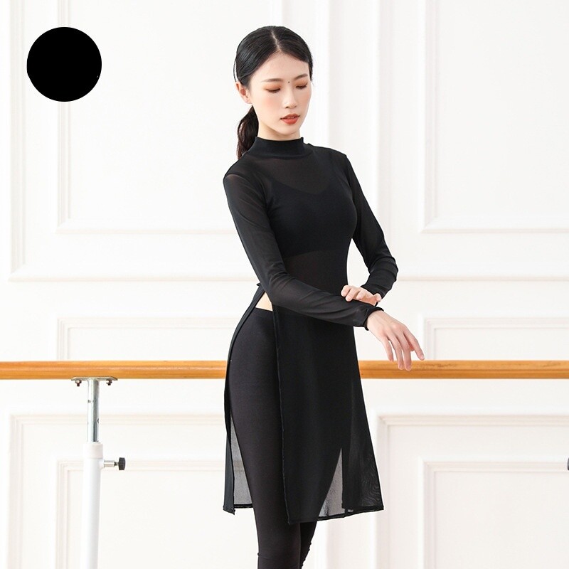 Women Long Thin Slim Dance Top Split Ballet Dancewear Costume Ballroom ...