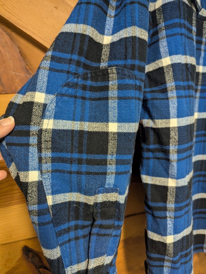 Woolrich Vintage Heavy Flannel Cotton Plaid Button Down XXL Blue Elbow ...