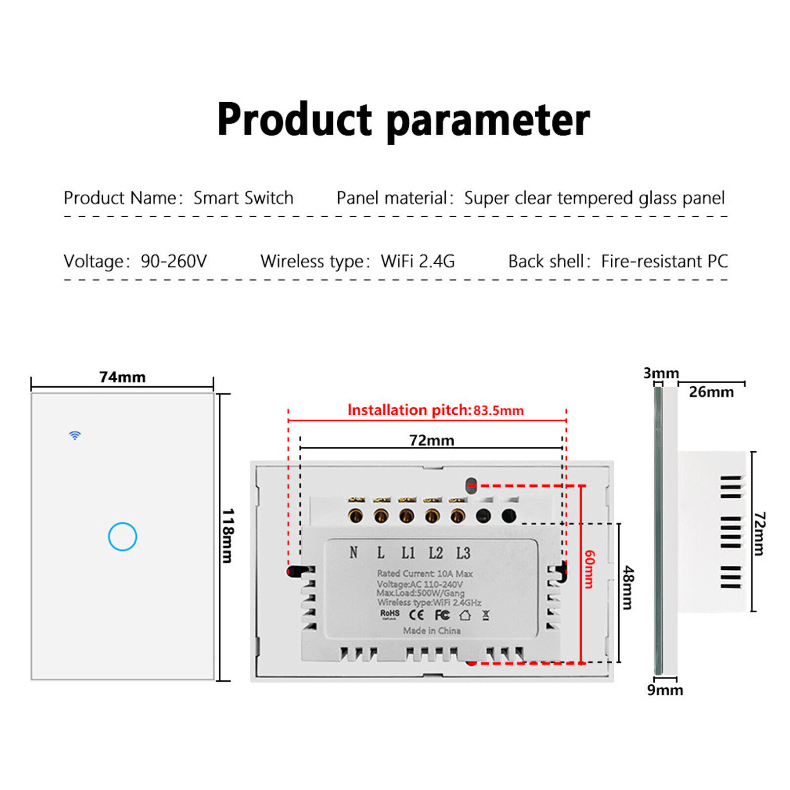 Smart Wall Wifi Light Switch Inteligente Interruptor Glass Screen Touch ...