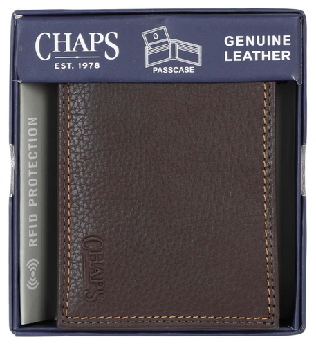 Chaps Ralph Lauren Mens Leather Passcase Billfold Wallet Brown RFID ...