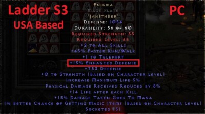 LADDER S3 ENIGMA MAGE PLATE 15% ED Superior Diablo II Resurrected SC ...