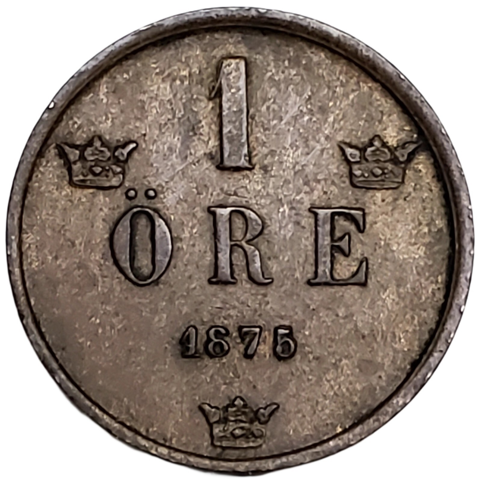 Rare 1875 SWEDEN 1 ORE COIN Bronze Oscar II Sm Letters BRÖDRAFOLKENS ...
