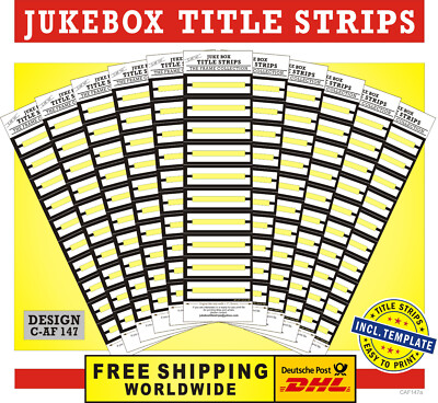 U2Caf147) ⭐ 60 Jukebox TITLE STRIPS in BLACK ⭐ BLANK f. WURLITZER ...