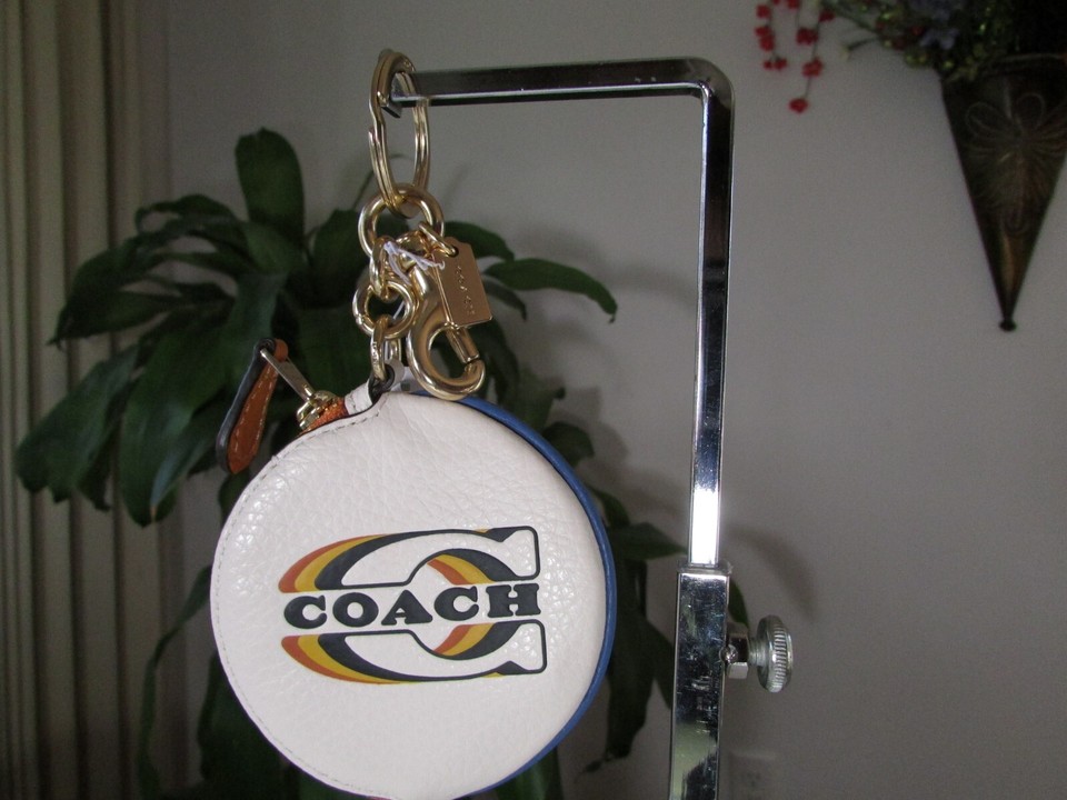 NWT Coach Leather Coach Stamp Coin Purch Key Charm CF104 Chalk Multi | eBay