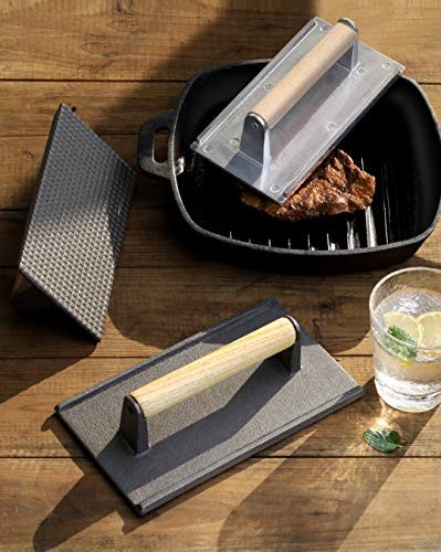 Durable Cast Iron Steak Weight with Wooden Handle for Even Cooking 2 ...