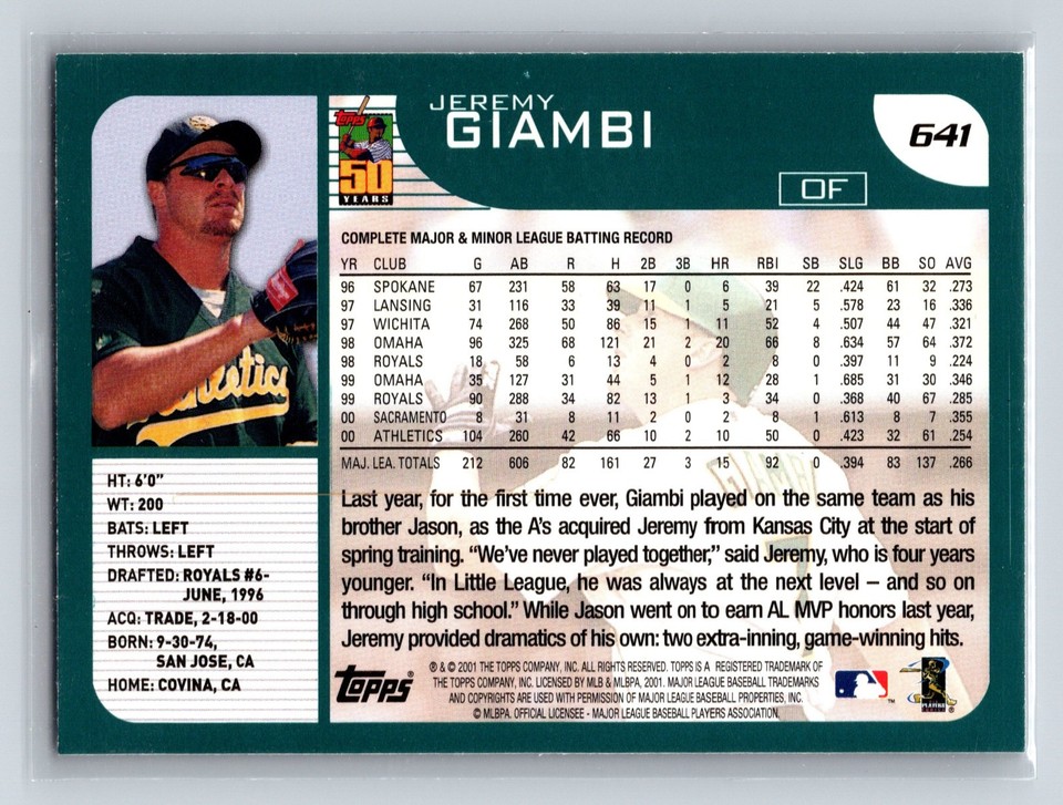 2001 Topps - Jeremy Giambi #641 | eBay
