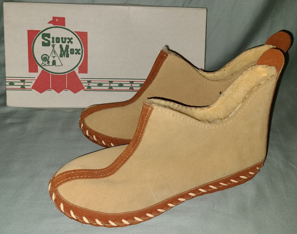 NOS Sioux Mox beige suede & shearling moc booties / slippers, ladies ...