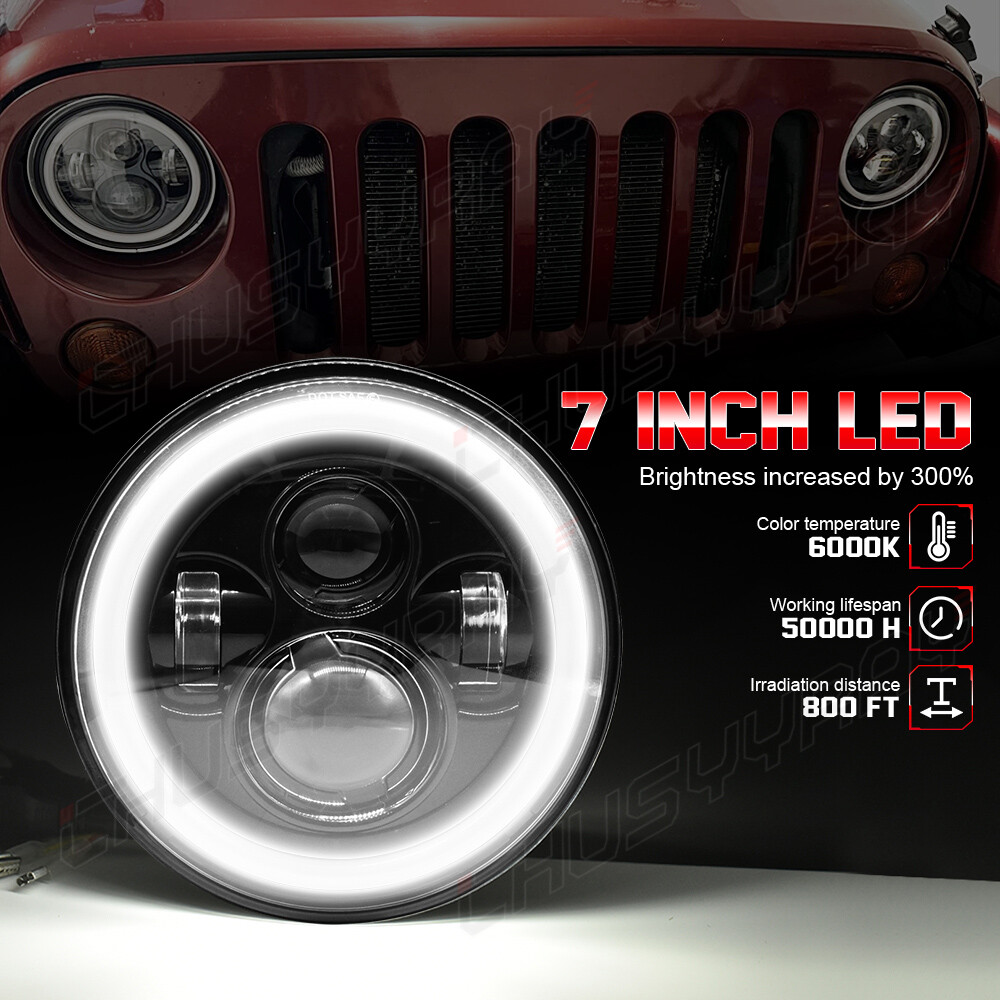 Fit FJ cruiser 2007-2014 Pair 7'' Inch Round LED headlights Combo Hi/Lo ...