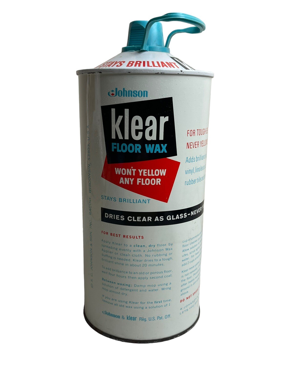 Vintage Klear Floor Finish Sc Johnson Wax 1960s 1970s Full,Unopened 14 ...
