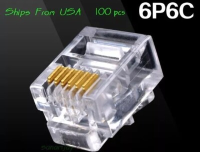 200pcs RJ12 RJ11 6P6C Modular Plug DSL Telephone Connector. Gold-plated ...