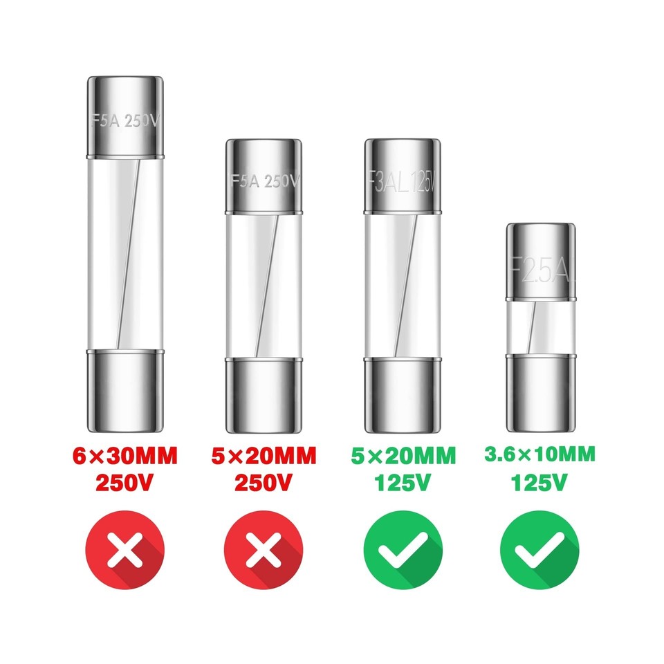 5 Values 100 Pcs 125V Christmas Light Fuses Kit 5x20MM 3A 5A 125 Vo ...