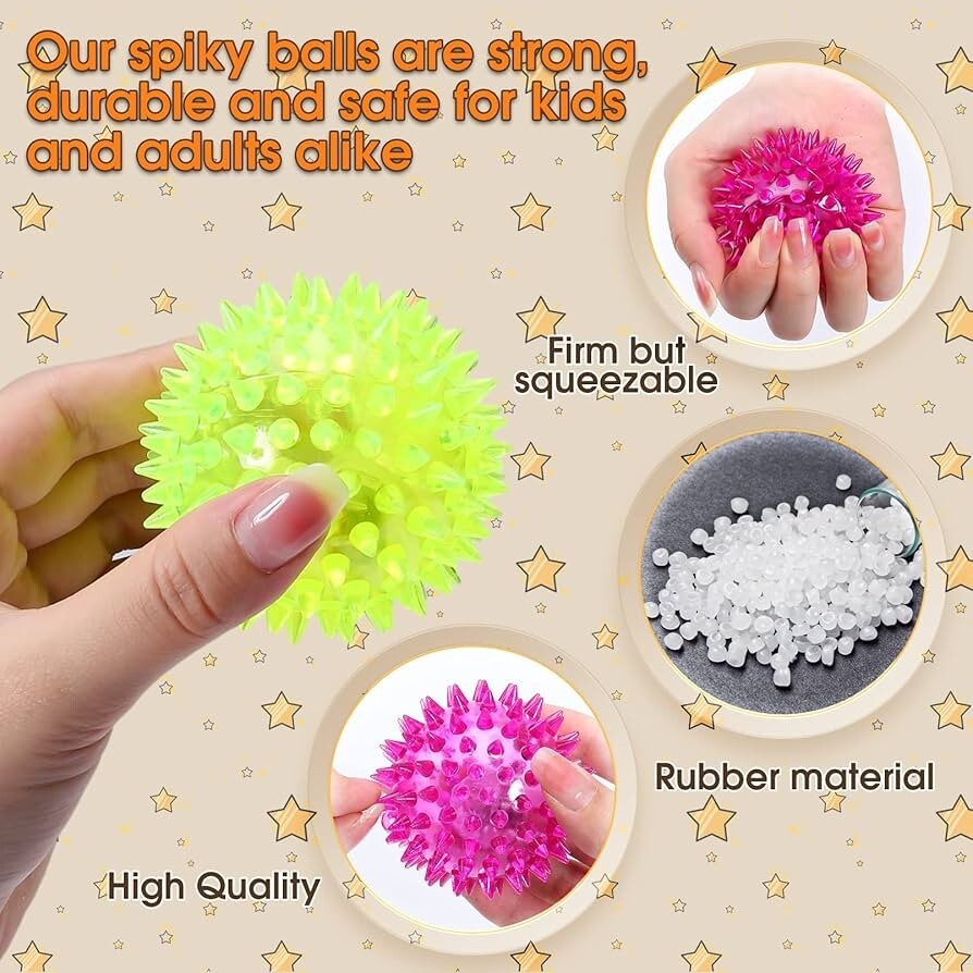 6 Pack Light-up Flashing LED Spiky Squeaky Balls, Blinking Rubber Ball ...