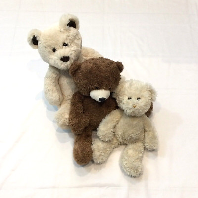 3 Teddy Bears Plush White & Brown Set Soft Stuffed Cuddle Toy Gift For ...