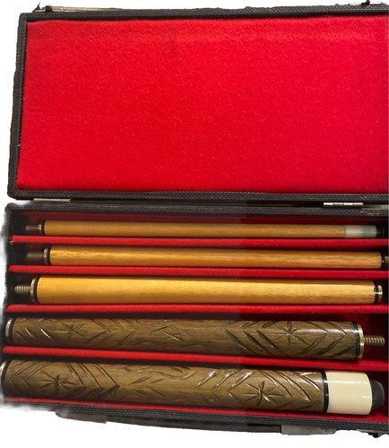 Vintage Pool Cue Carved Wood 5 Piece With Case | eBay