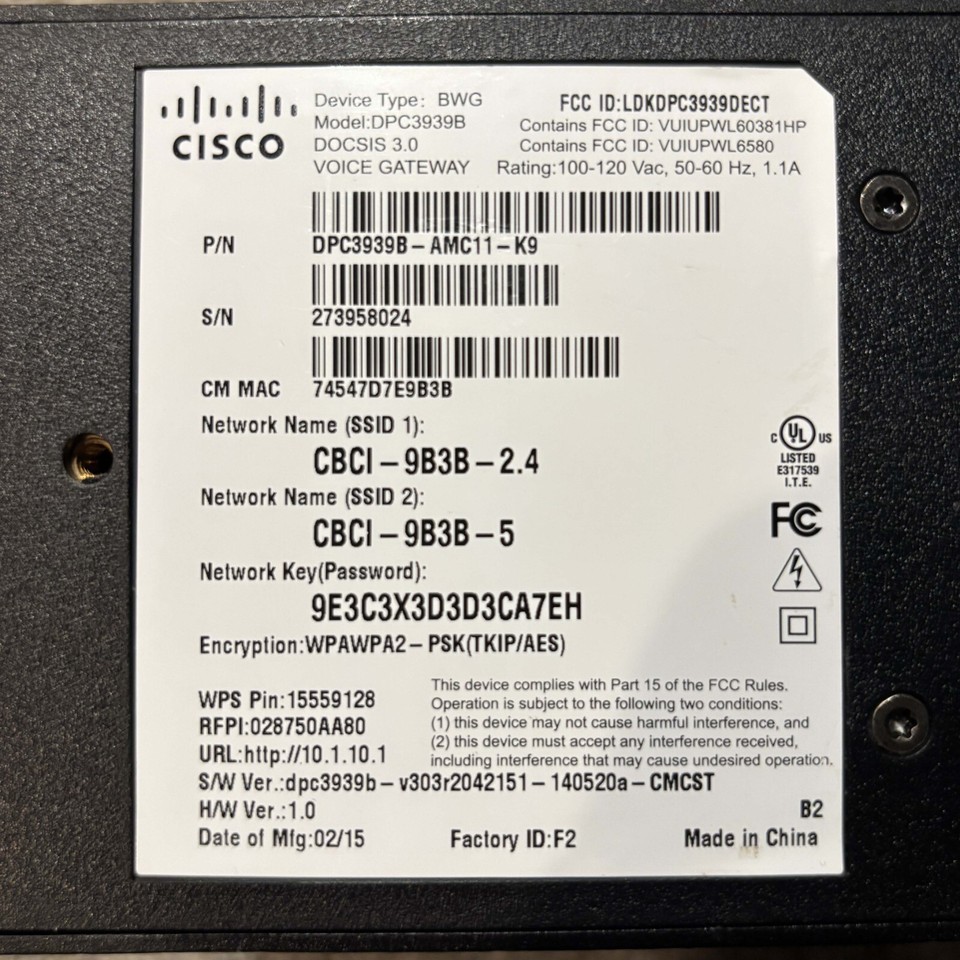 Cisco Comcast DPC3939B Business DOCSIS 3.0 Voice Gateway Modem *AS IS ...