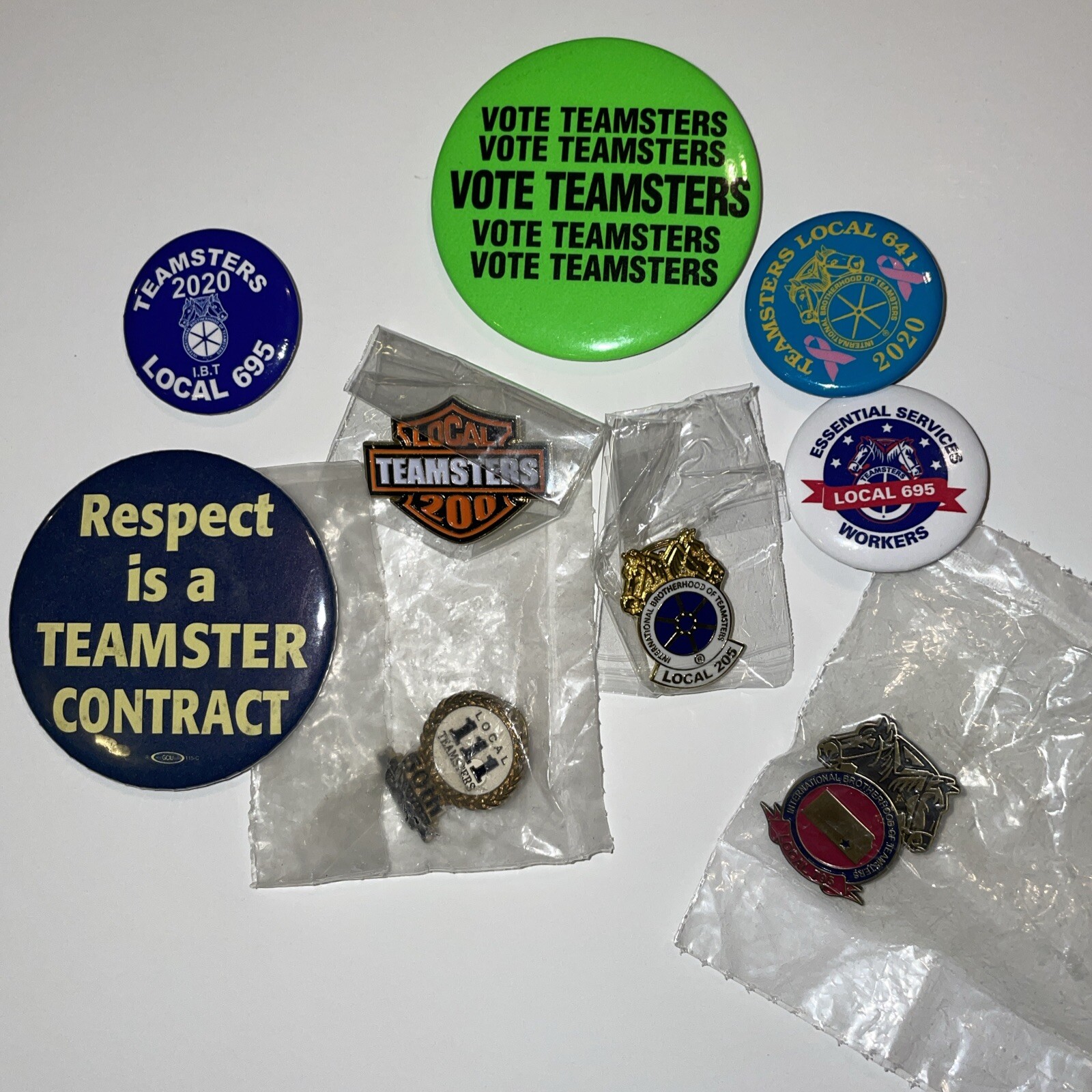 Teamsters UNION Pin / Button Lot Of 9 + 1 Patch + Stickers- See Pics ...