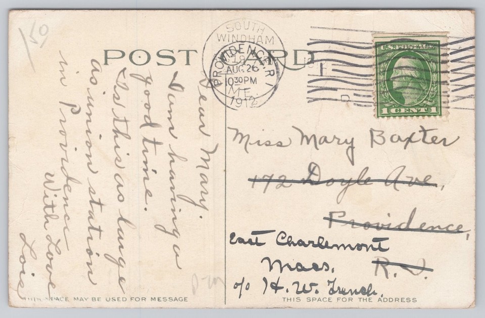 Portland, ME Union Station Postcard 1912 South Windham Maine Divided ...