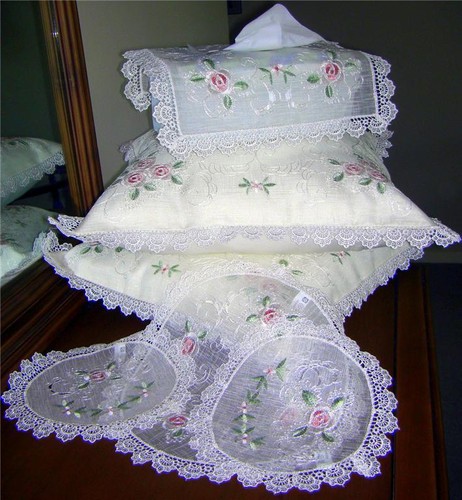 Lace Embroidered DOILIES Tissue Cushion set 6 Piece White Set Cover ...