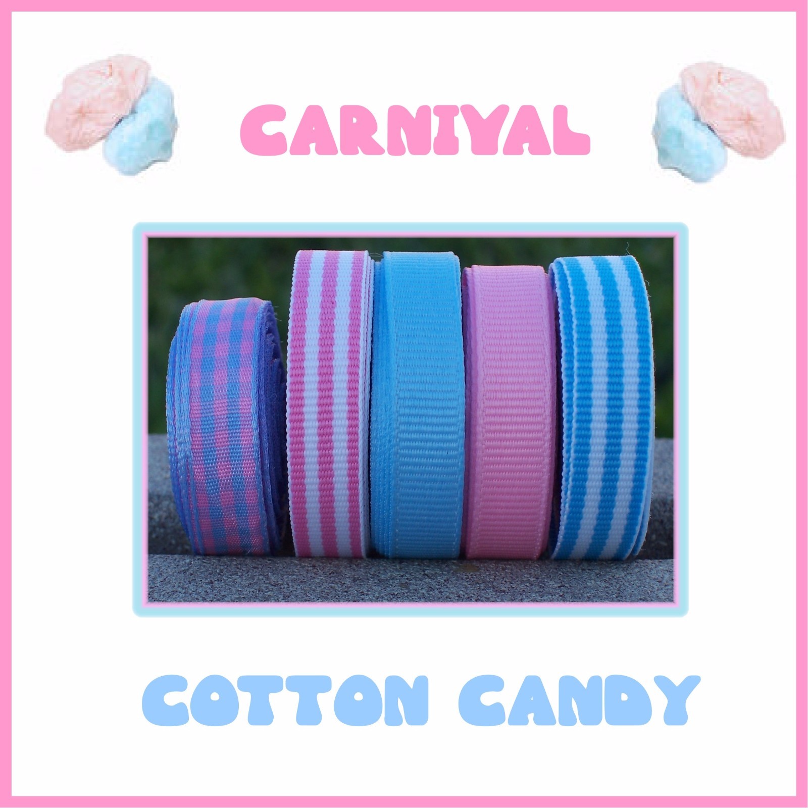 25 yards 3/8" PINK BLUE COTTON CANDY CARNIVAL GROSGRAIN RIBBON LOT | eBay