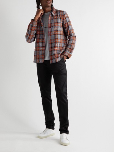 New Saint Laurent YSL Gray Red Check Print Western Crop Flannel Shirt ...
